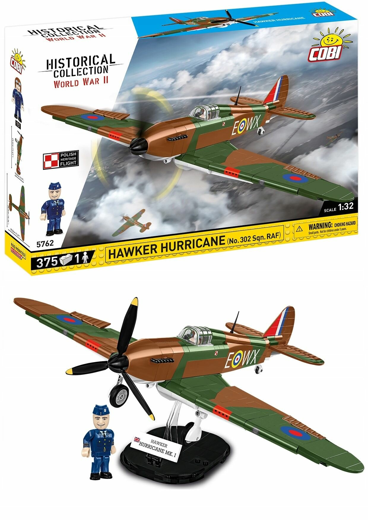 Конструктор Cobi Historical Collection World War II - Истребитель Hawker Hurricane + фигурка, 375 эл. - 5762