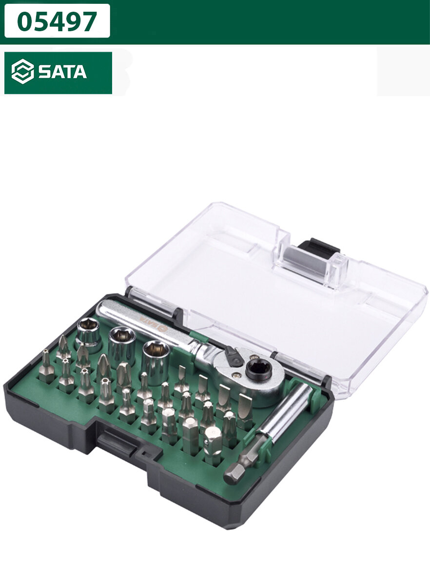 SATA 05496A мини набор 27 предметов 1/4 с трещеткой в кейсе, магнитные биты