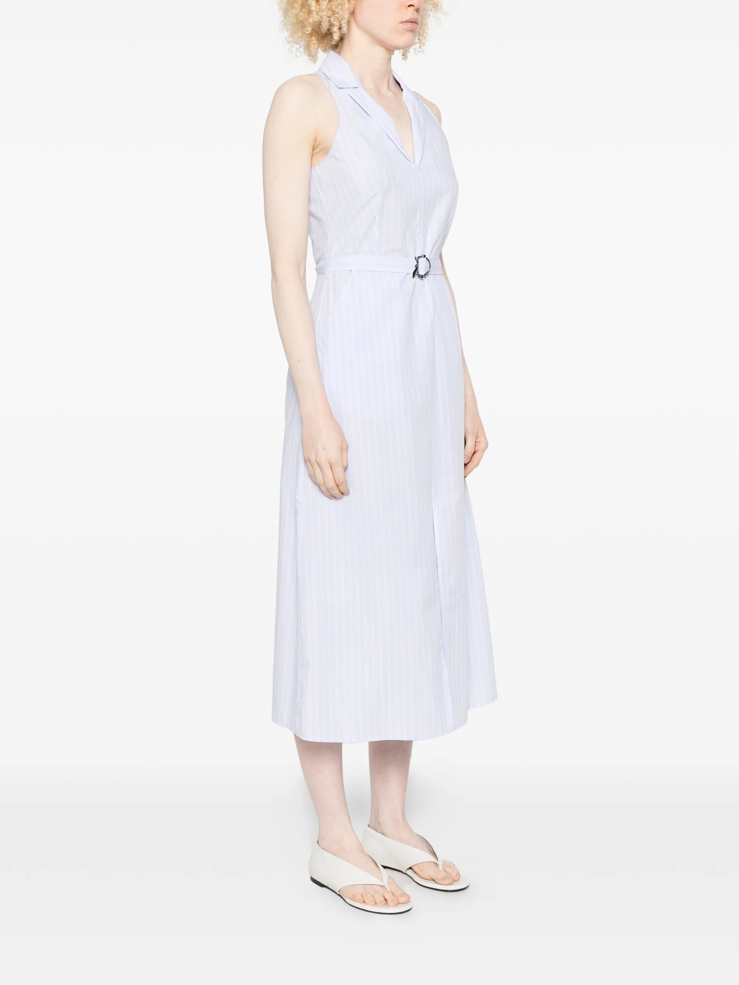 Платье PATRIZIA PEPE Striped belted midi dress, размер 40, бежевый/белый — фото 1