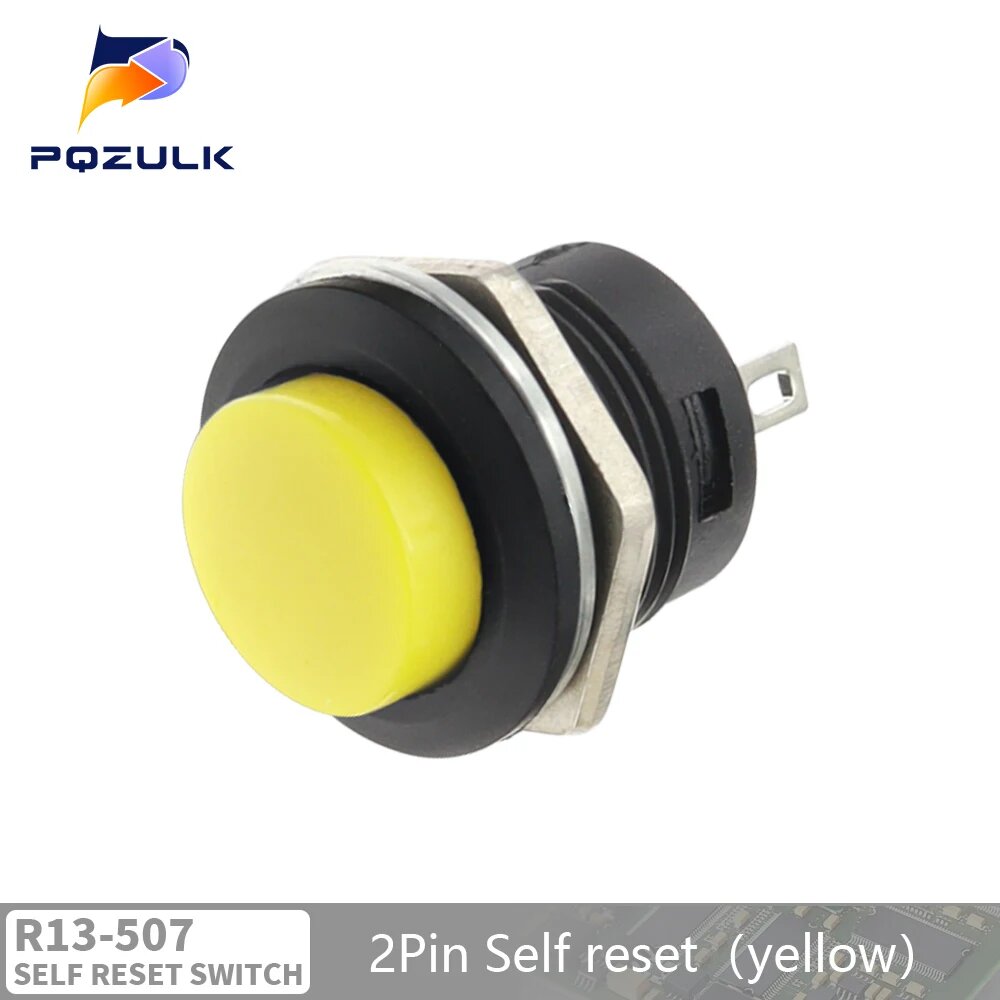 Желтая самовозвратная кнопка PQZULK R13-507 2Pin