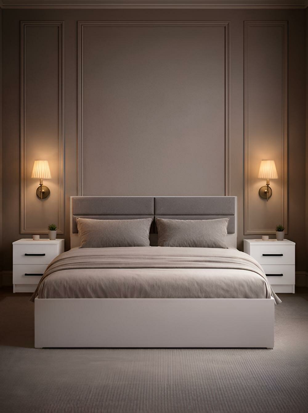 Кровать двуспальная "Фьюжн", Семья Мебелони, белый, графит, 160х200 см