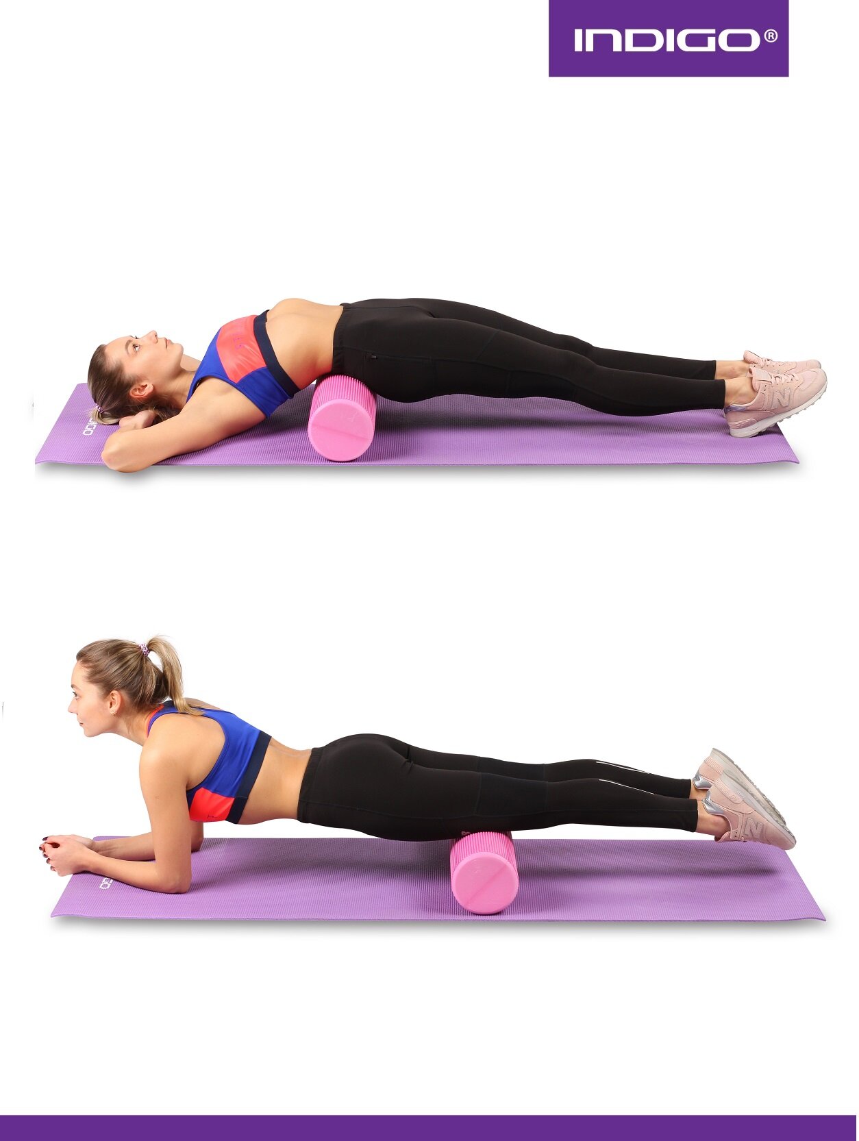 Ролик массажный для йоги INDIGO Foam roll IN021 Фиолетовый 45*15 см