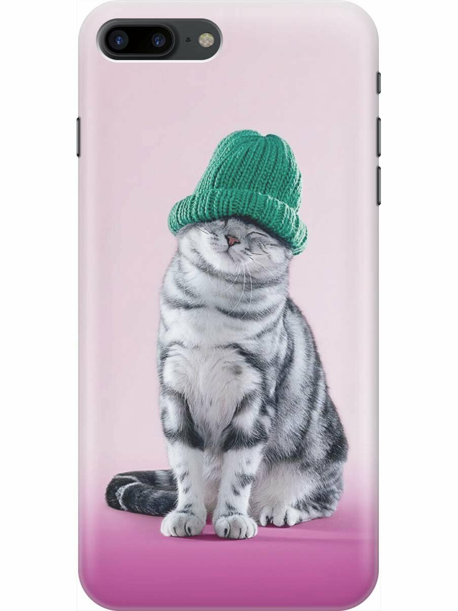 Силиконовый чехол на Apple iPhone 8 Plus / 7 Plus / Эпл Айфон 7 Плюс / 8 Плюс с рисунком "Кот в зеленой шапке"