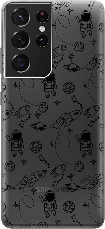 Ультратонкий силиконовый чехол-накладка ClearView 3D для Samsung Galaxy S21 Ultra с принтом "Space"