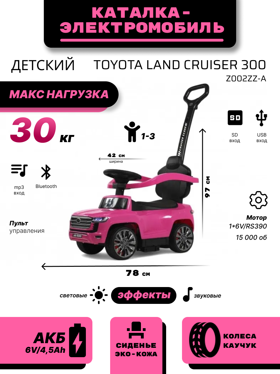 Детский толокар с мотором и пультом д. у. Toyota Land Cruiser 300 Z002ZZ-A розовый
