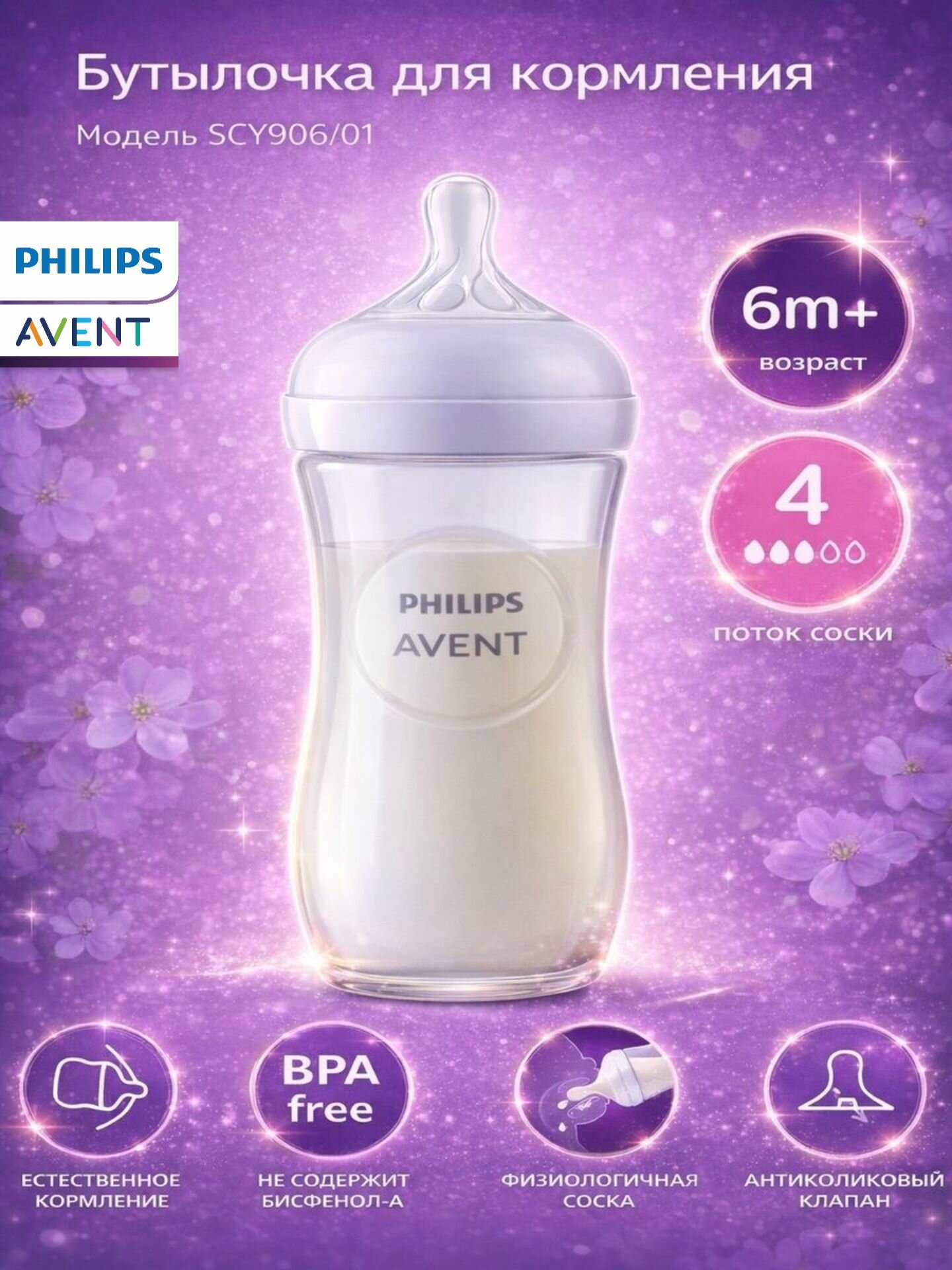 Бутылочка для кормления Philips Natural Response SCY906/01, 330мл, 1 шт