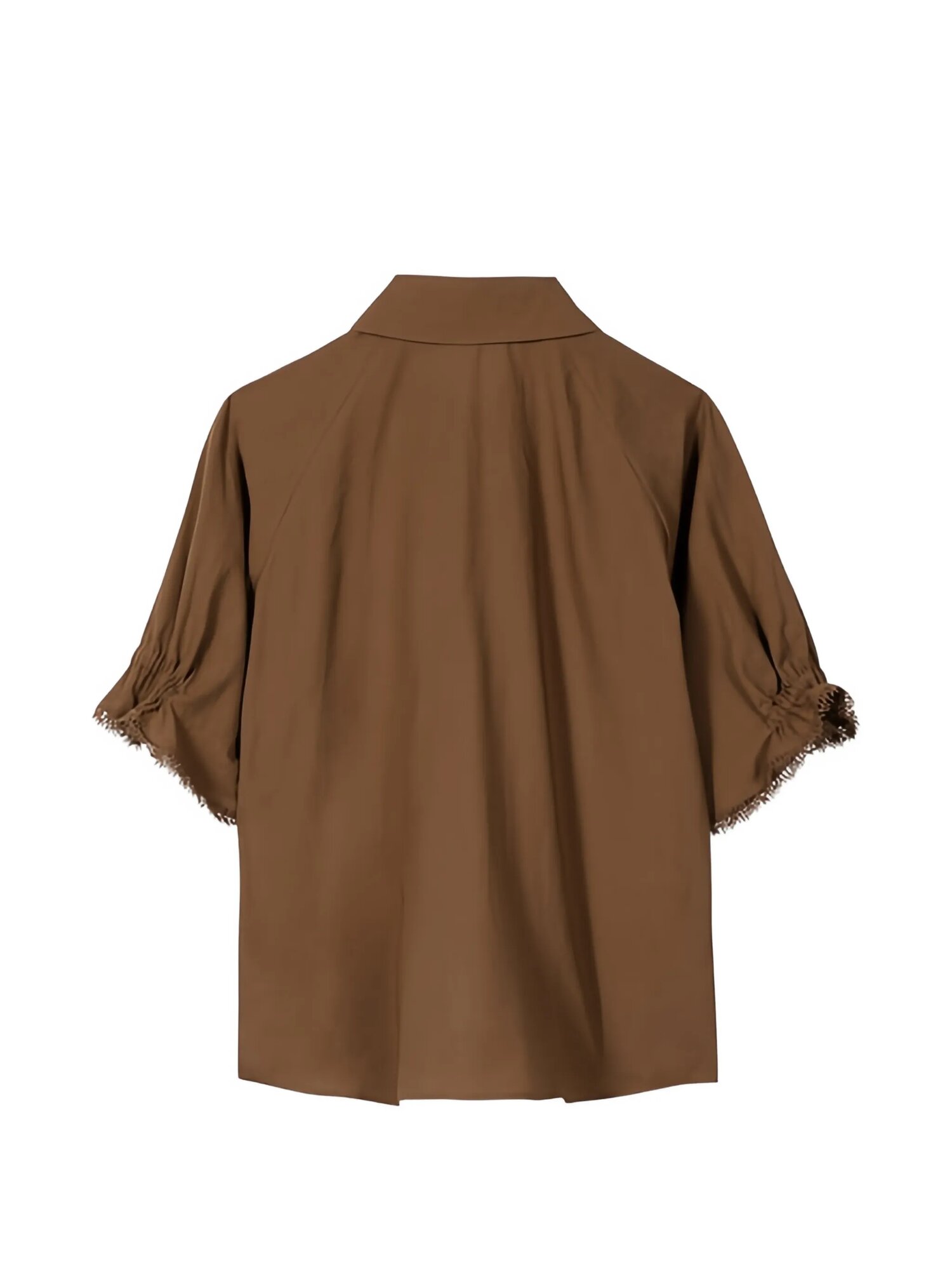 Блуза Luisa Cerano Frayed-edge gathered-sleeve blouse, размер 40, коричневый — фото 1