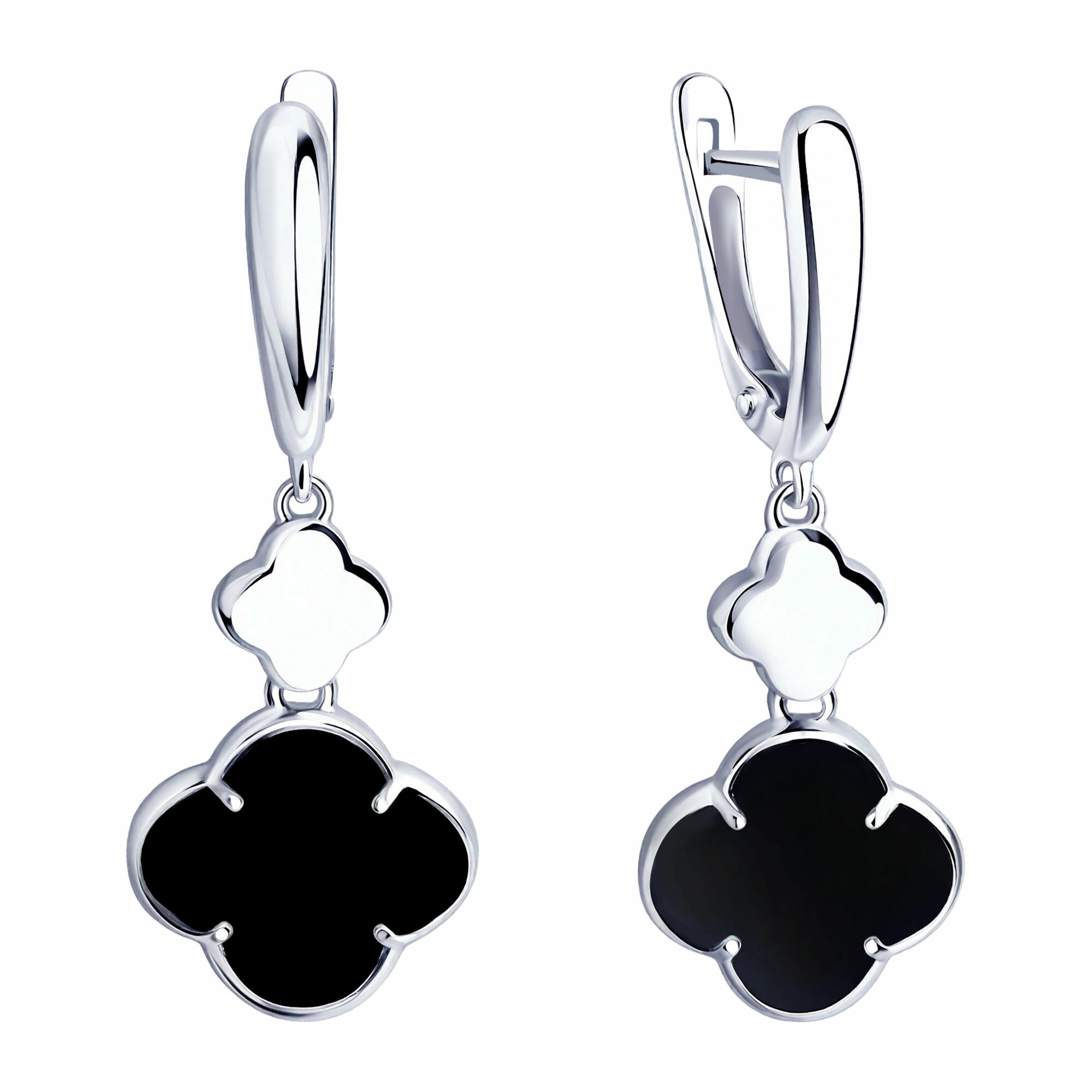 Серьги, серебро, 925 проба, родирование, оникс