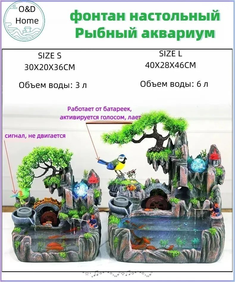 Фонтан для дома настольный 36cm аквариум для рыбок K58S X59V, материал смола, для декора — фото 1