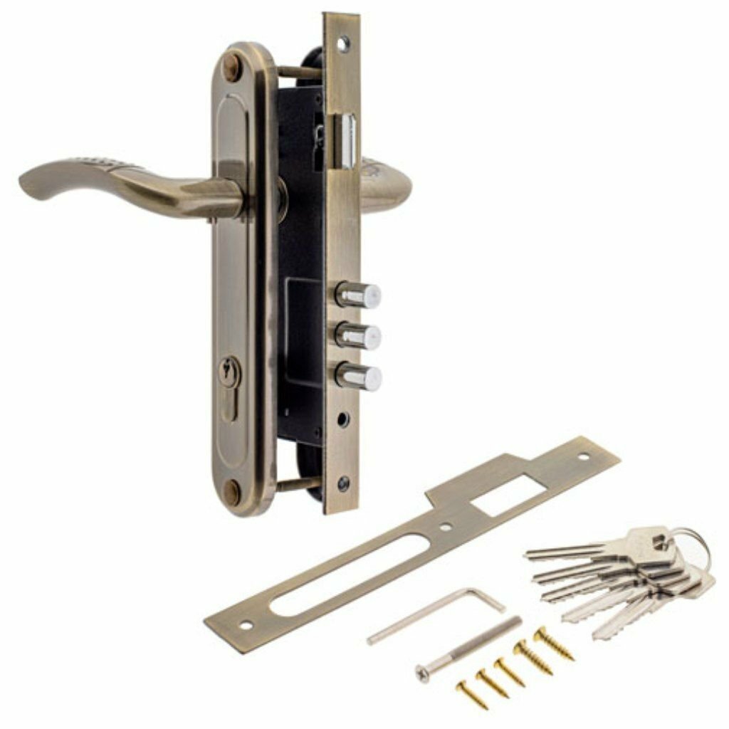 Замок врезной Avers 2226/70-AB, цилиндровый, с ручкой, цвет бронза, межосевое расстояние 85 мм, 5 ключей в комплекте