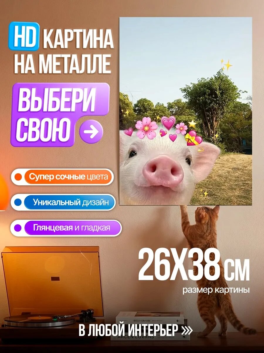 Картина на HD металле Поросенок в цветах