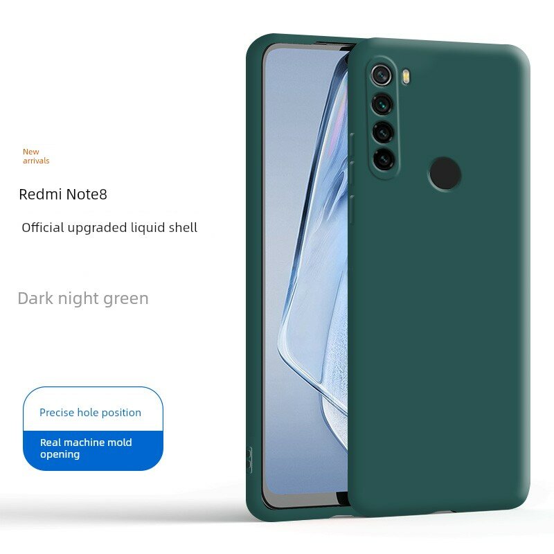 Жидкий силиконовый чехол с полным покрытием для Xiaomi Redmi Note 8 в темно-зеленом цвете