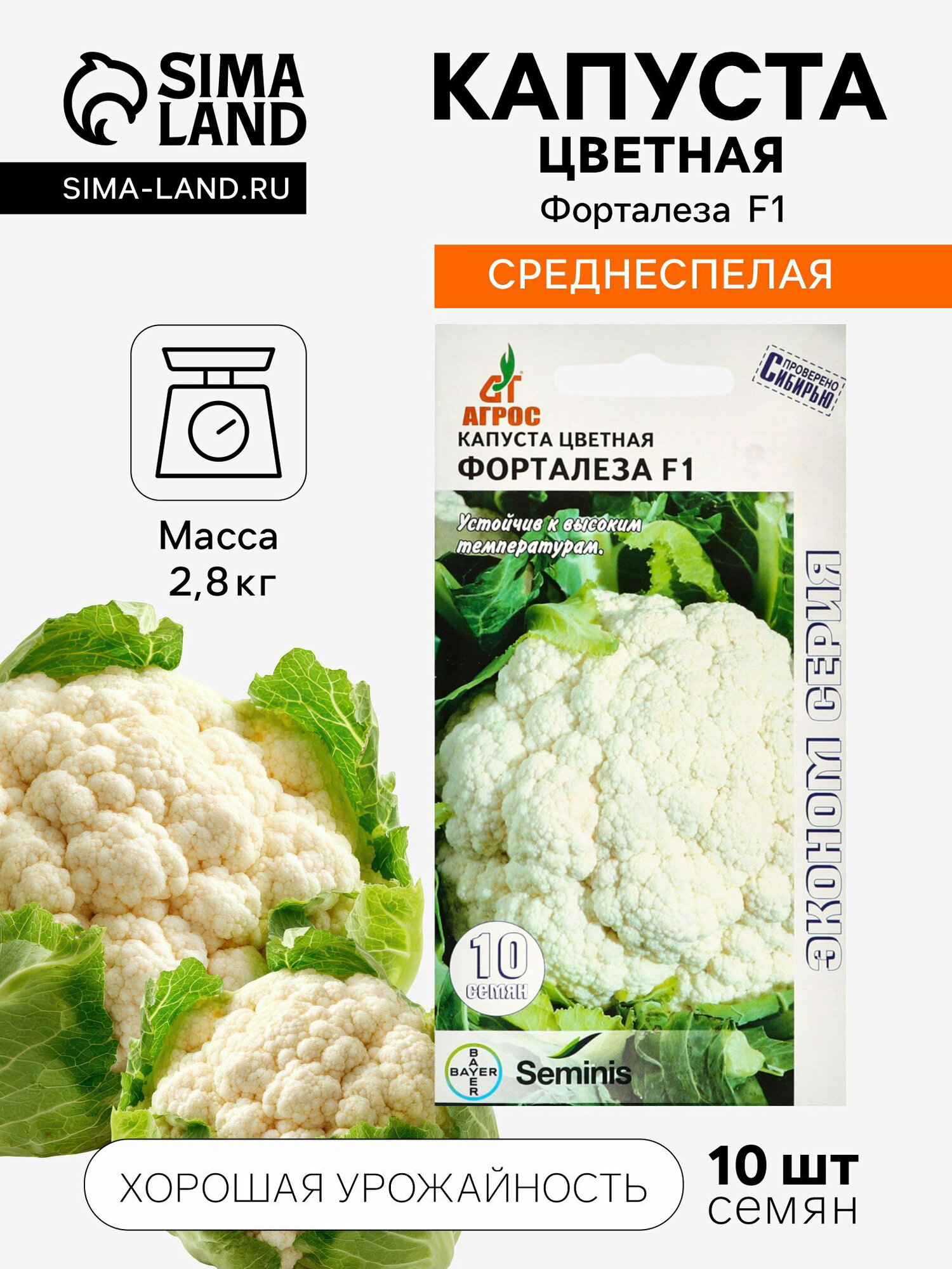 Семена Капуста цветная, "Форталеза", F1, 10 шт, Seminis, "Агрос"