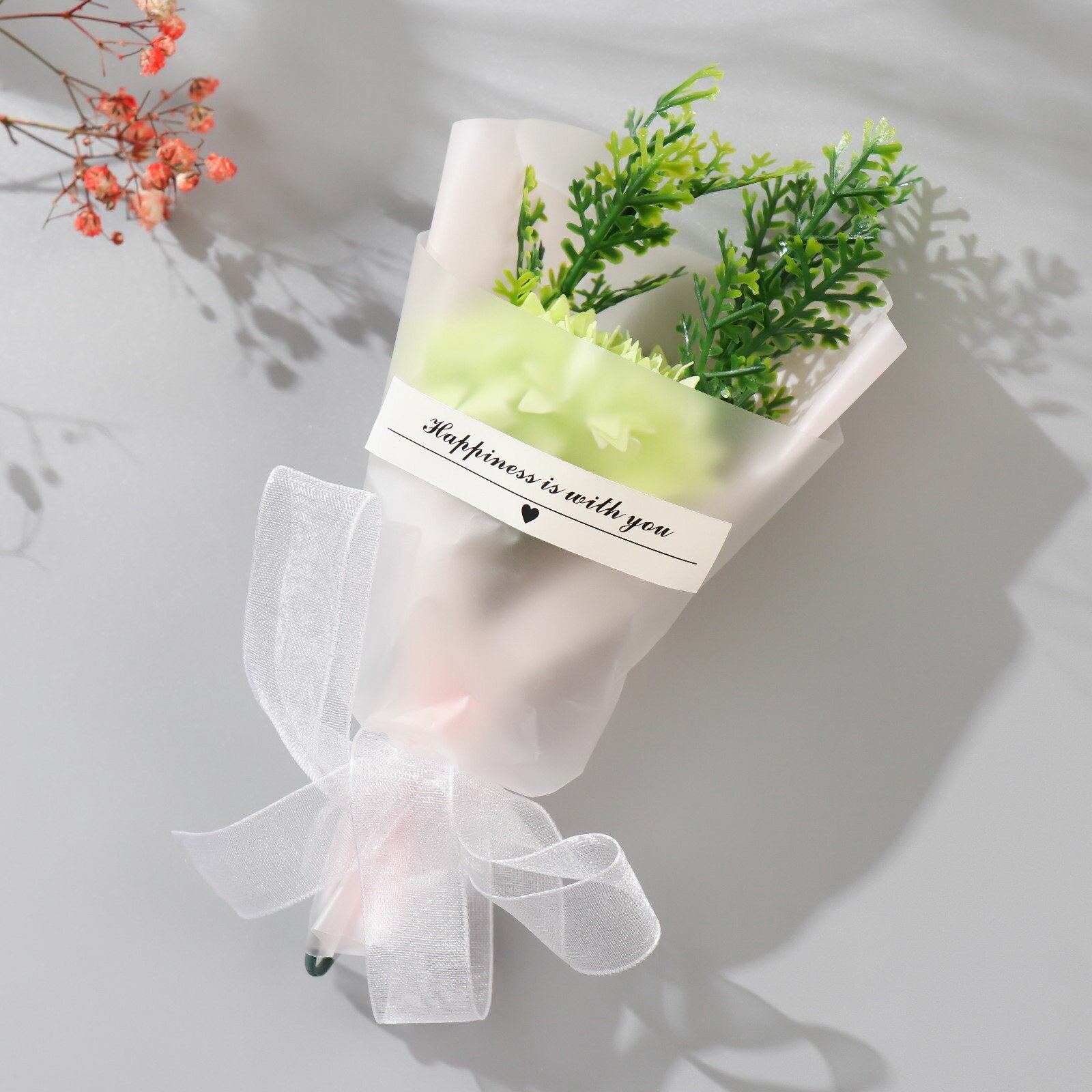 Мини-букет из мыльных лепестков для ванны "Зелёная гвоздика с зеленью", подарочный, 13 см