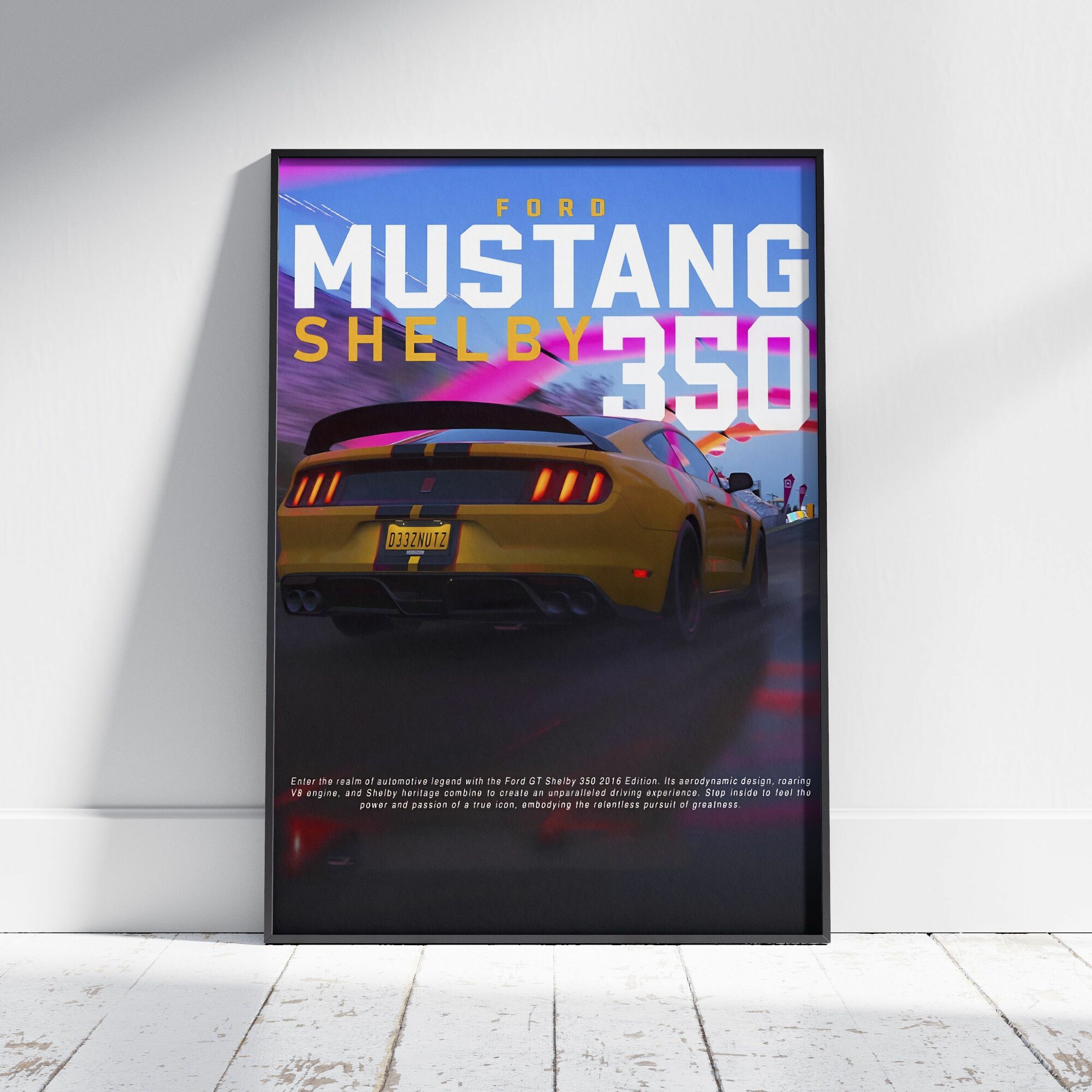 Плакат на стену для интерьера Спорткар (Ford Mustang Shelby GT 14) - Постер по спортивным гоночным машинам автомобилям формата А3 (30x42 см)