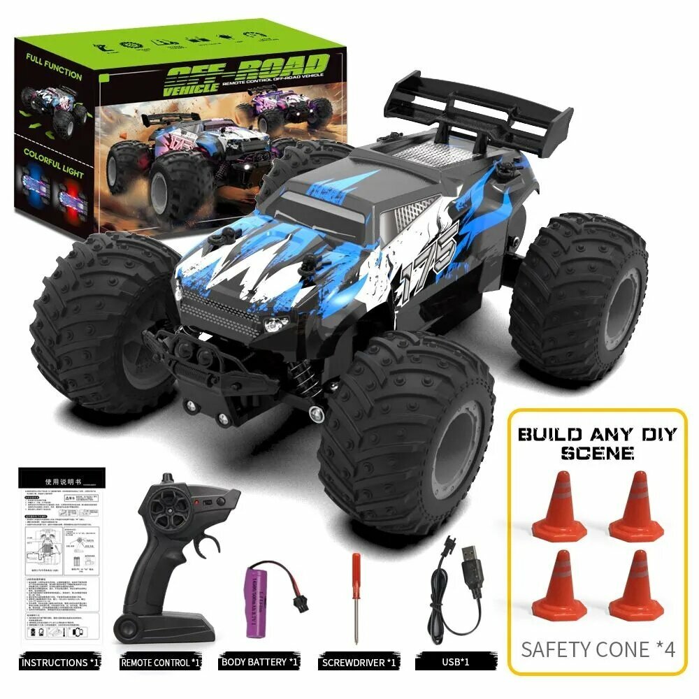 Q175 Высокоскоростной радиоуправляемый багги с легким светом, 1:18 Радиоуправляемый квадроцикл-монстр с большими колесами, 1:18, 2,4 ГГц, 2WD