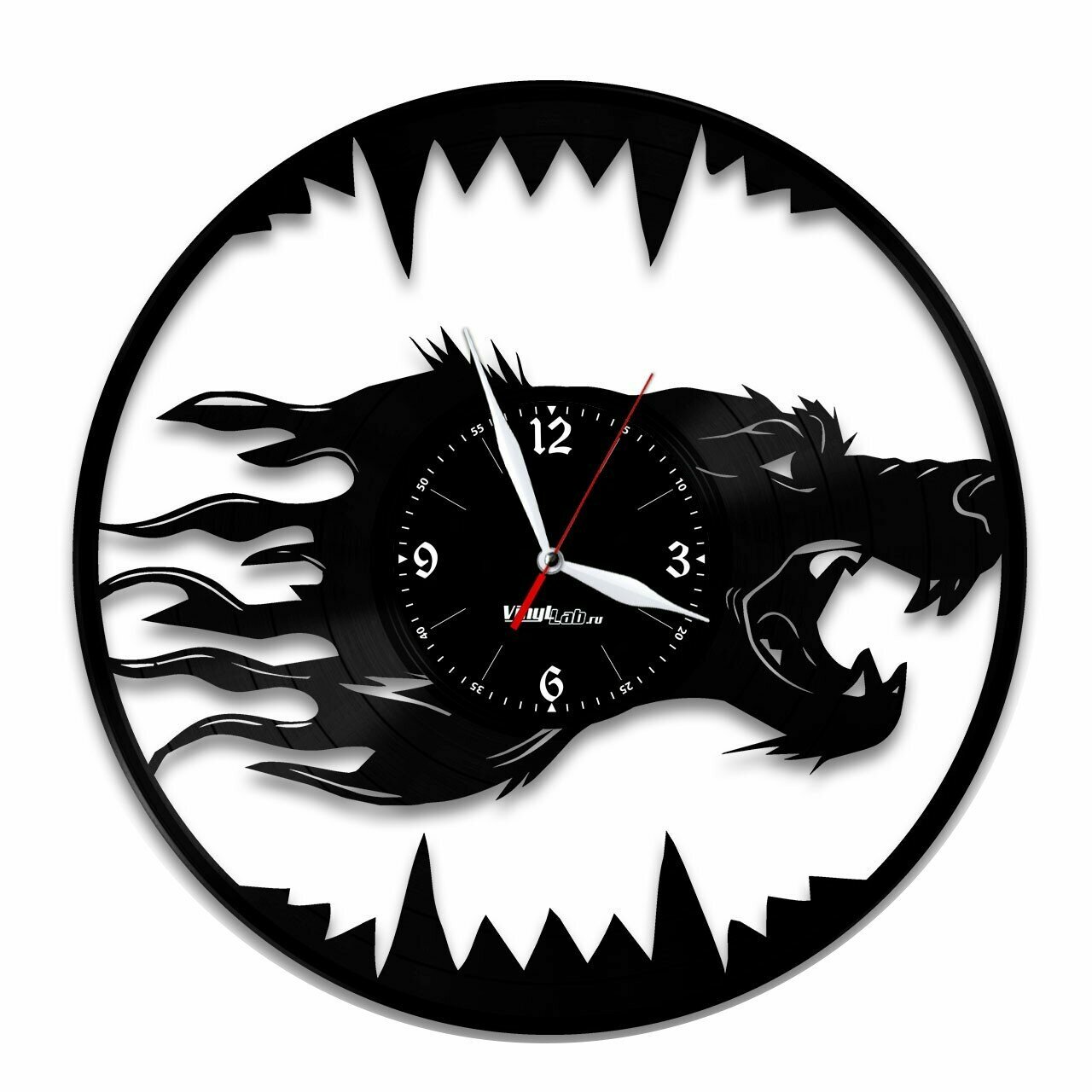 Часы из виниловой пластинки (c) VinylLab Волк, диаметр 30 см