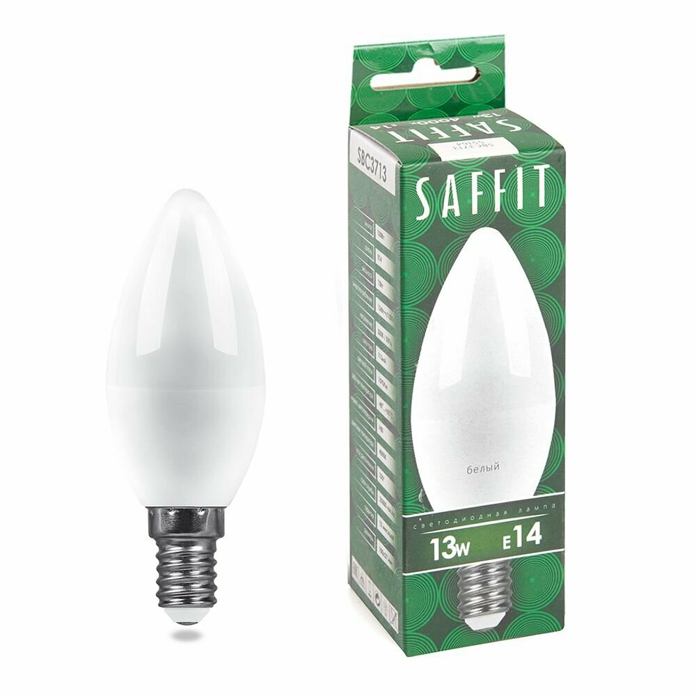 Лампа светодиодная E14 13 Вт C37 свеча нейтральный белый свет 4000K Saffit SBC3713 55164