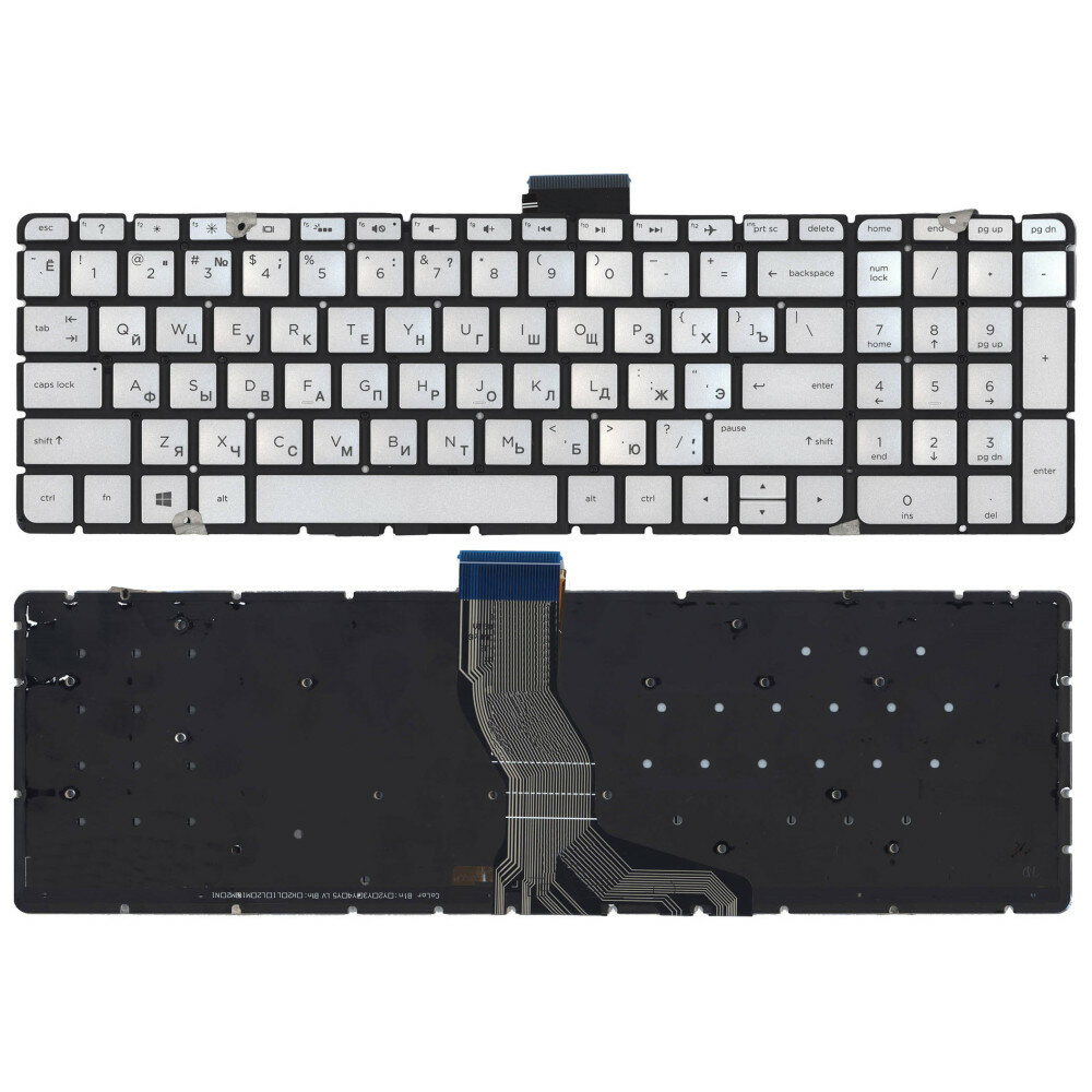 Клавиатура для ноутбука HP Pavilion 15-ab, 15-ab000, 15-cb, 15z-ab100 (NSK-CV0BW) с подсветкой, серебристая