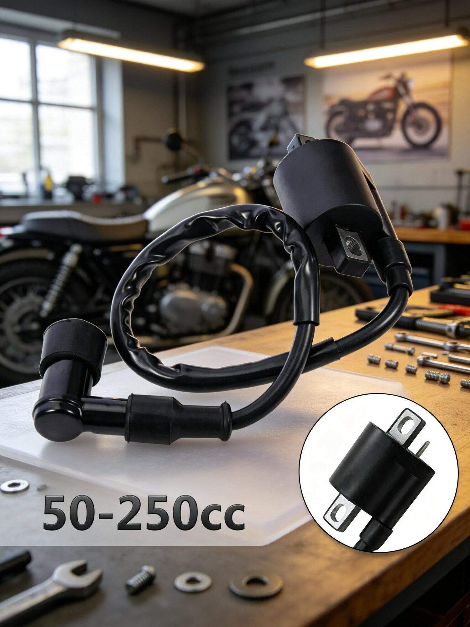 Катушка зажигания для квадроцикла и скутера 50-250 куб. см, черная 12 В АБС пластик с проводом 430 мм прямая замена