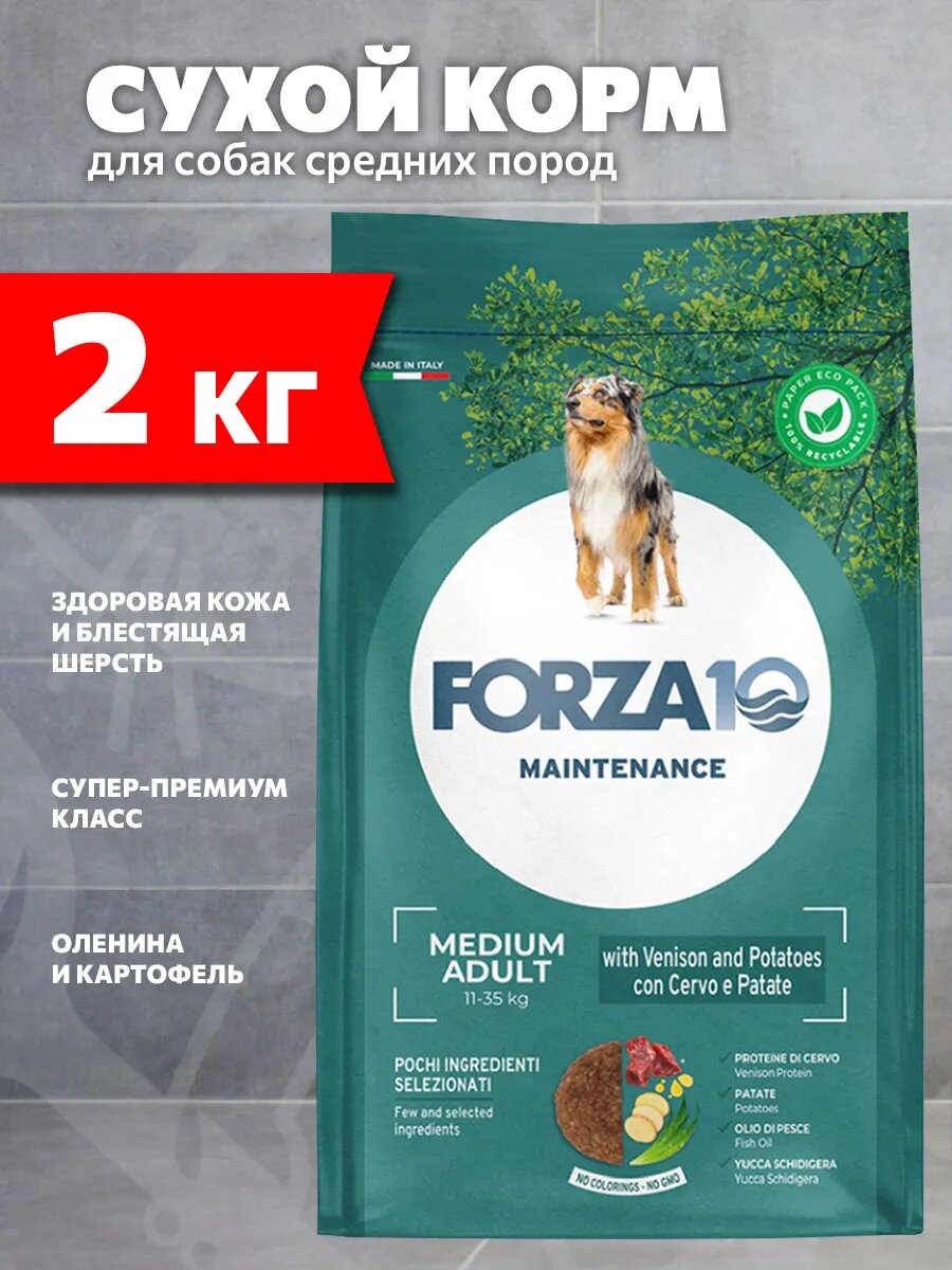 Корм сухой Forza10 Dog Maintenance Adult Medium для взрослых собак средних пород с олениной и картофелем, 2 кг