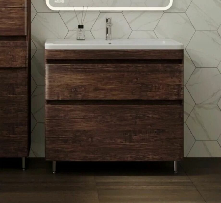 Тумба напольная Атлантика 90 Plus Люкс с раковиной Атлантика 90, старое дерево