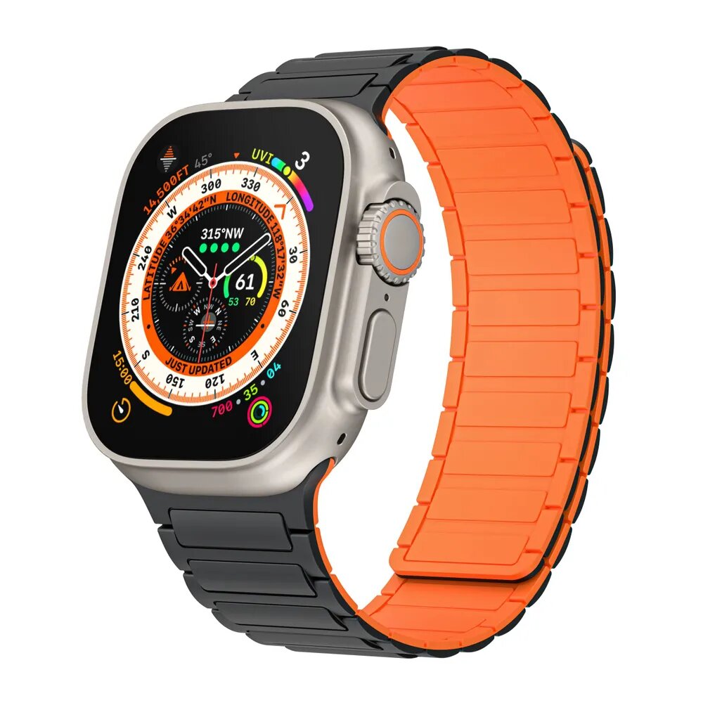 Магнитный силиконовый ремешок для Apple watch Ultra 49mm серии 9 8 7 41 45mm 6 5 4 se 38 40 42 44mm браслет
