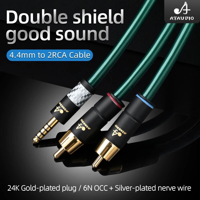 HIFI кабель 4.4мм - 2RCA, 1м, Double Shielding — фото 1