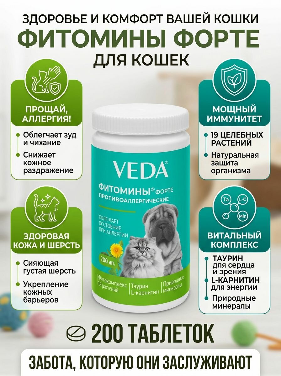 Фитомины Форте для кошек и собак противоаллергические 100 г (200 таблеток)