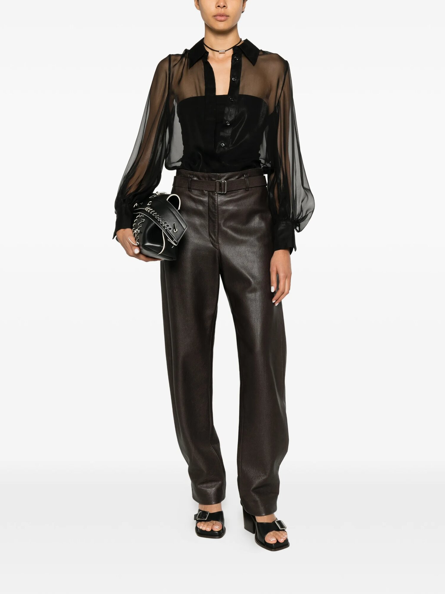 Блуза Chloe Sheer puff-sleeve blouse, размер 38, black — фото 1