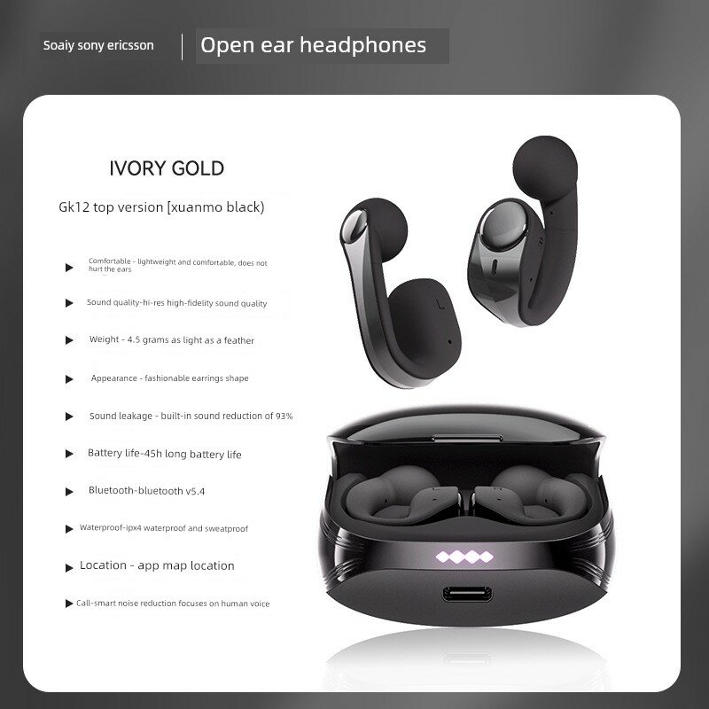 Беспроводные спортивные наушники Sony Ericsson GK12 Bluetooth с открытым ухом, не внутриканальные, с воздушной