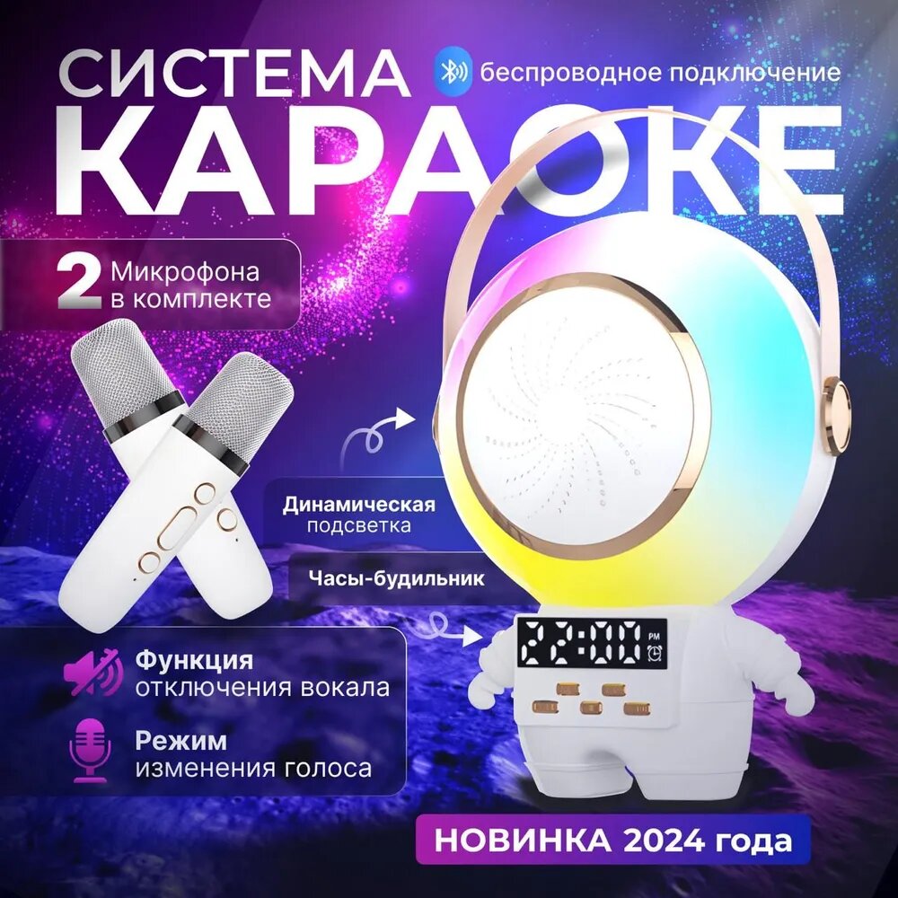 Детская караоке система с двумя беспроводными микрофонами и колонкой