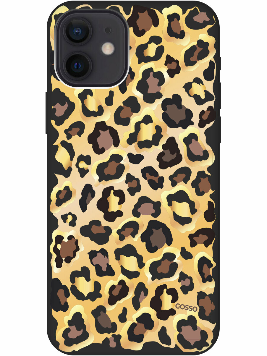 Силиконовый чехол на Apple iPhone 12 / 12 Pro / Эпл Айфон 12 / 12 Про с рисунком "Cheetah" Soft Touch черный