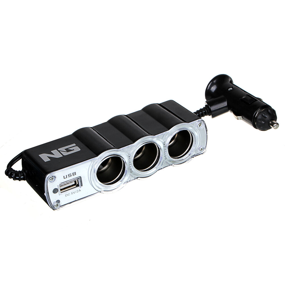 Разветвитель прикуривателя 3 гнезда + USB 12/24В пластик (NEW GALAXY)