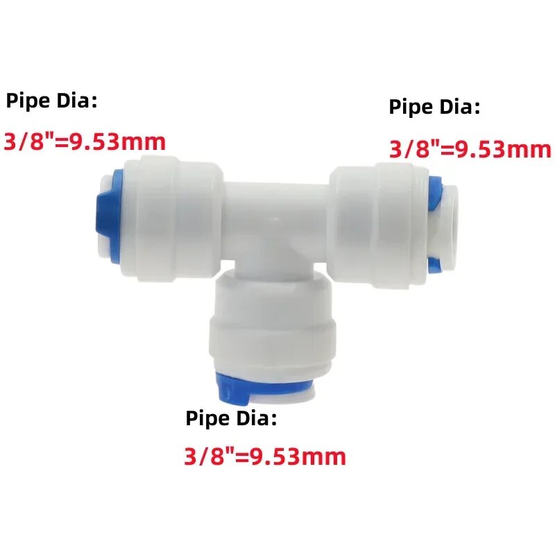 Фитинги для дозатора воды RO, пластик, белый/синий, 1/4", 3/8" PE 3I8-3I8-3I8