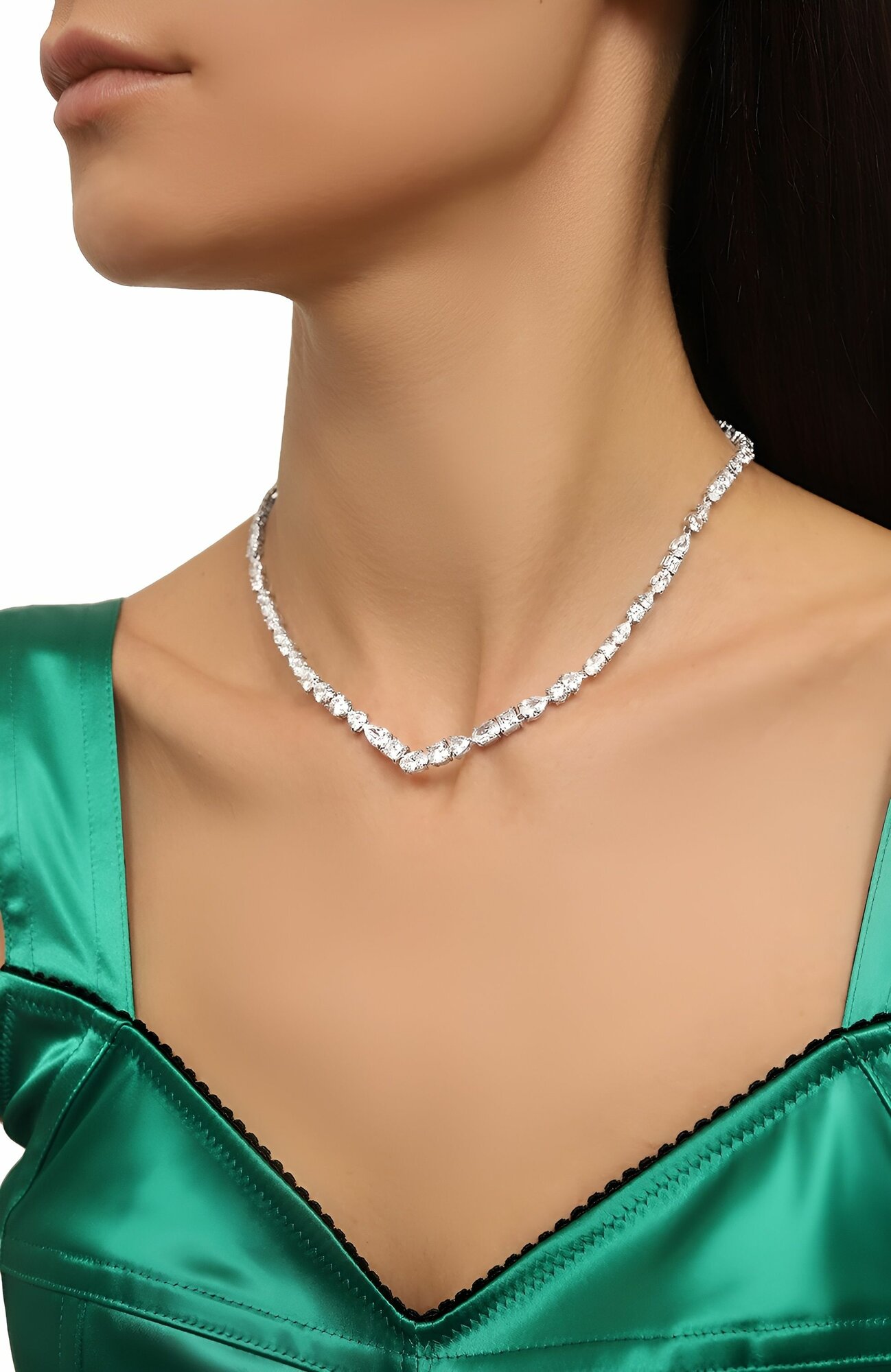 Колье SWAROVSKI, кристаллы Swarovski, длина 38 см, серебряный, белый — фото 1