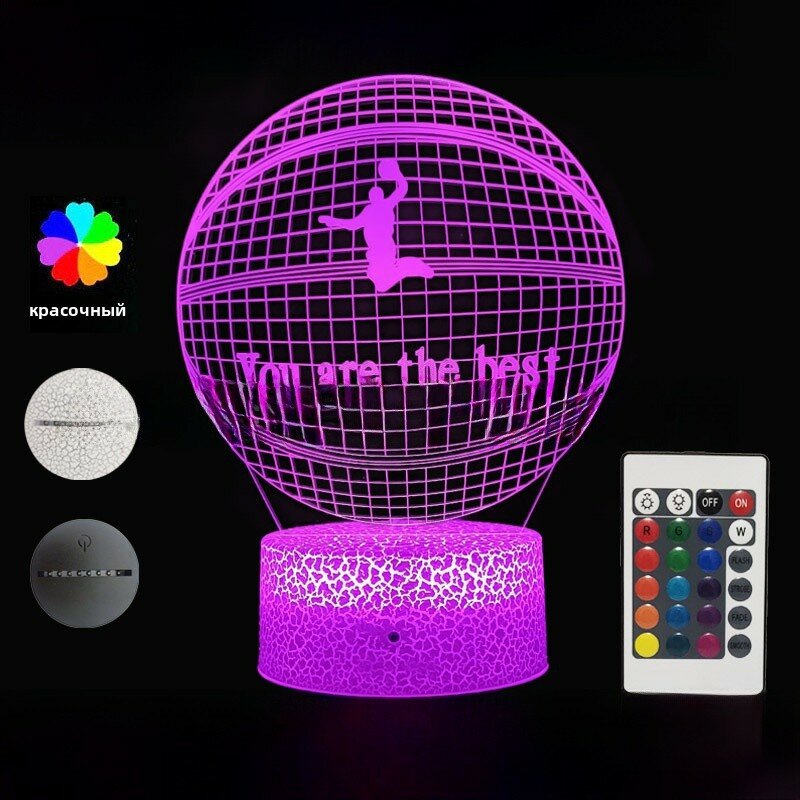 Акриловый ночник с LED-подсветкой слэма-дэнк, пультовое управление, черная подставка, праздничный подарок на Рождество
