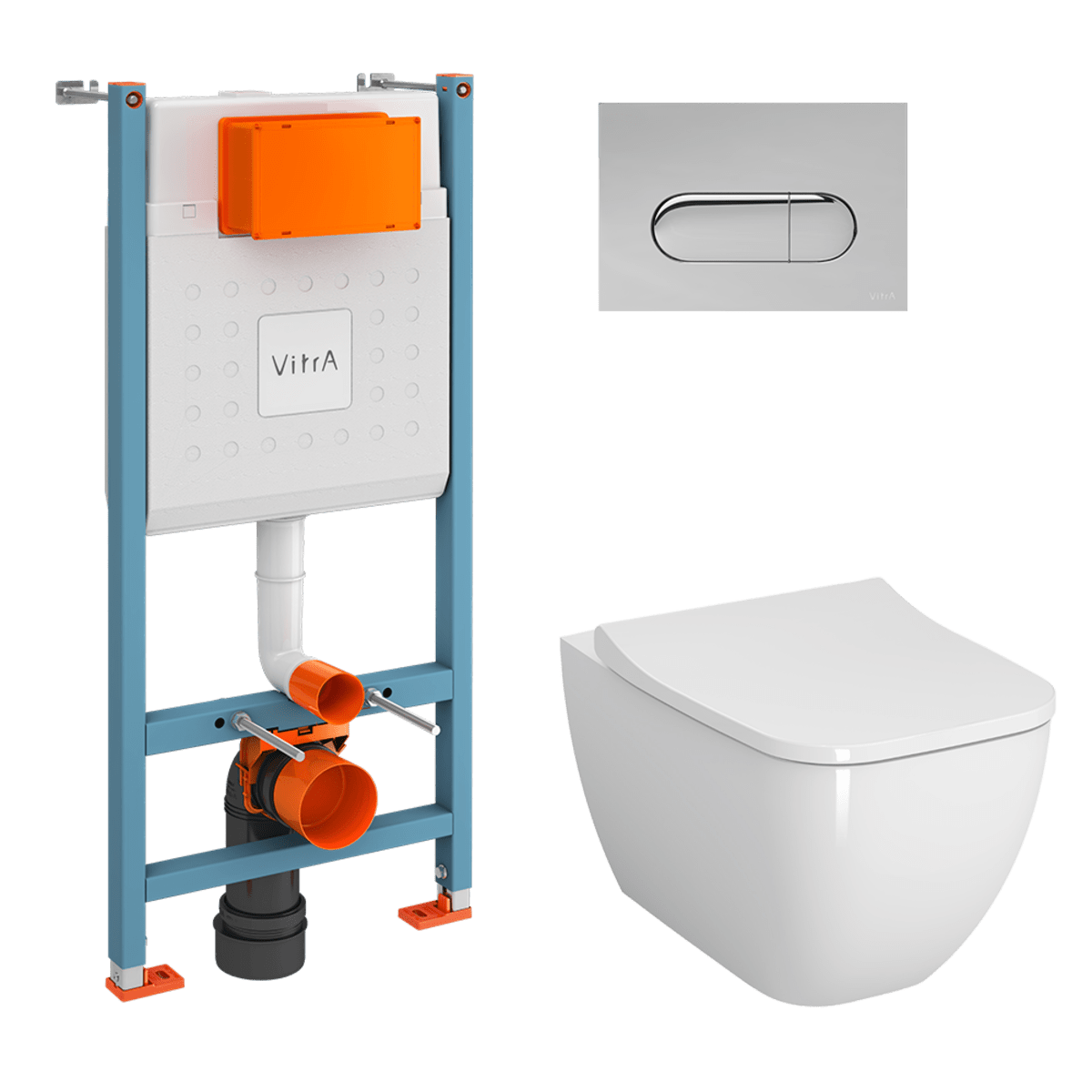 Инсталляция с унитазом комплект Vitra Shift 9855B003-7206 белый, с сиденьем микролифт и кнопкой смыва хром
