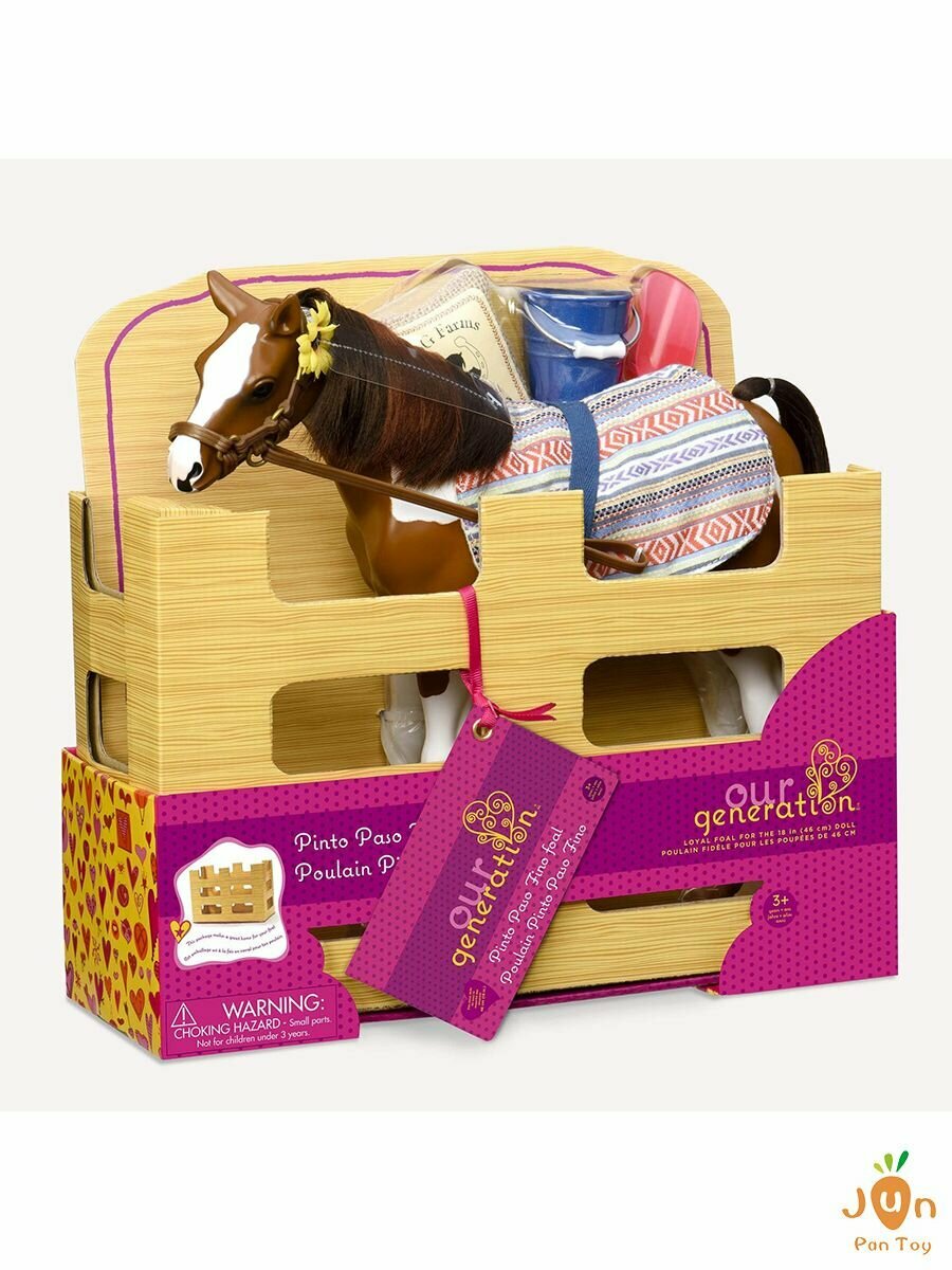 Our Generation Pinto Paso Fino Foal / Детская игрушка - коричневый жеребёнок с аксессуарами, высотой 30 см. Подходит в качестве подарка для детей от 3 лет и старше.