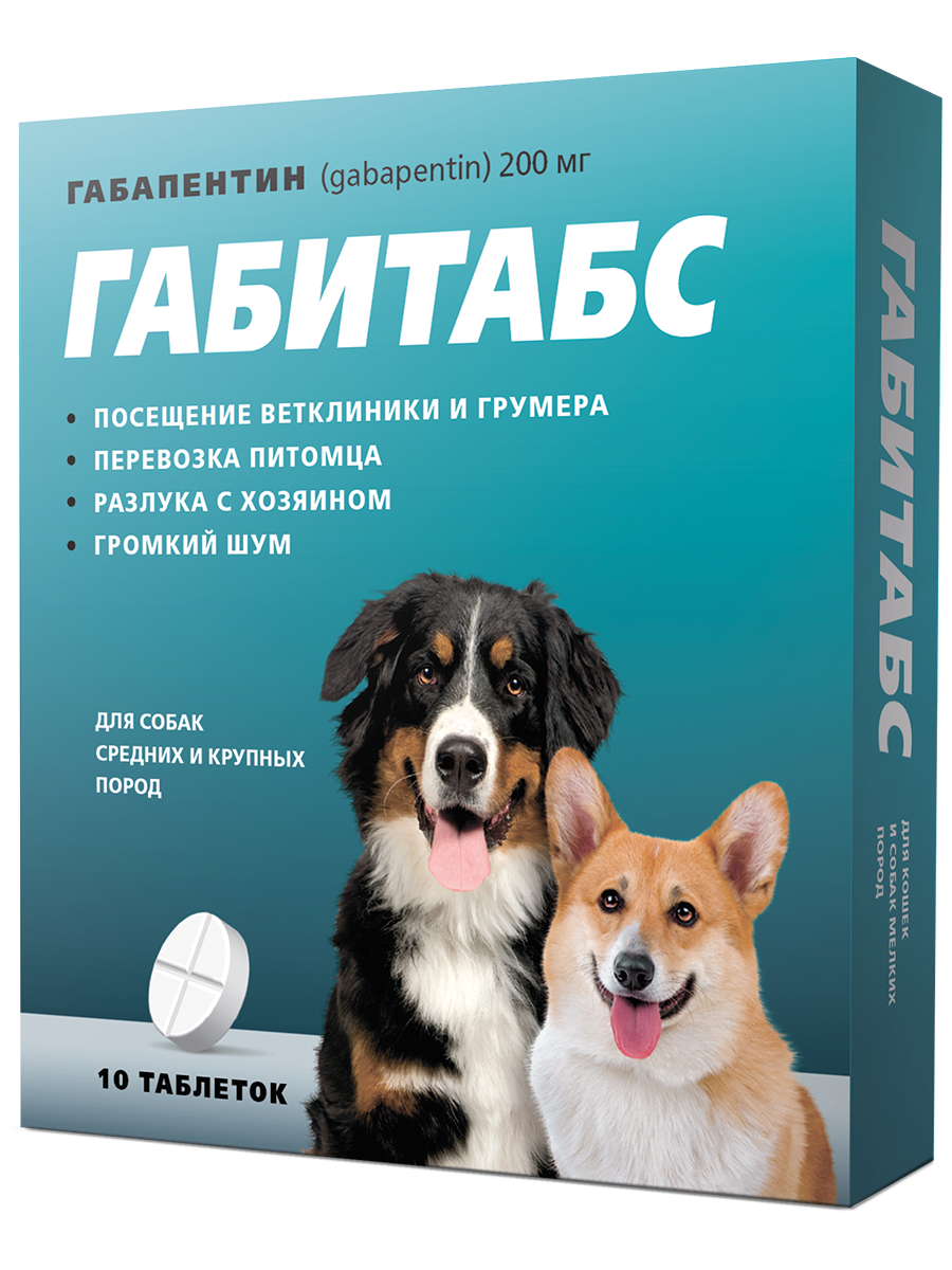 Apicenna Габитабс для собак средних и крупных пород, устранение поведенческих расстройств, 200 мг 10 таблеток