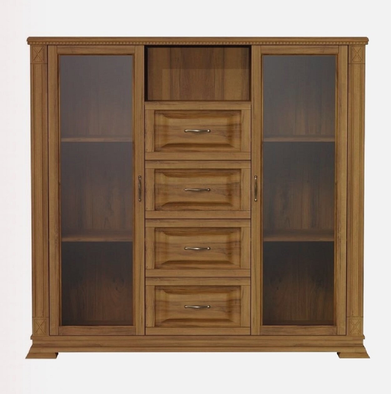 Комод-витрина из массива сосны ммк-древ Верди 217, 140x45x130 клас. орех 2