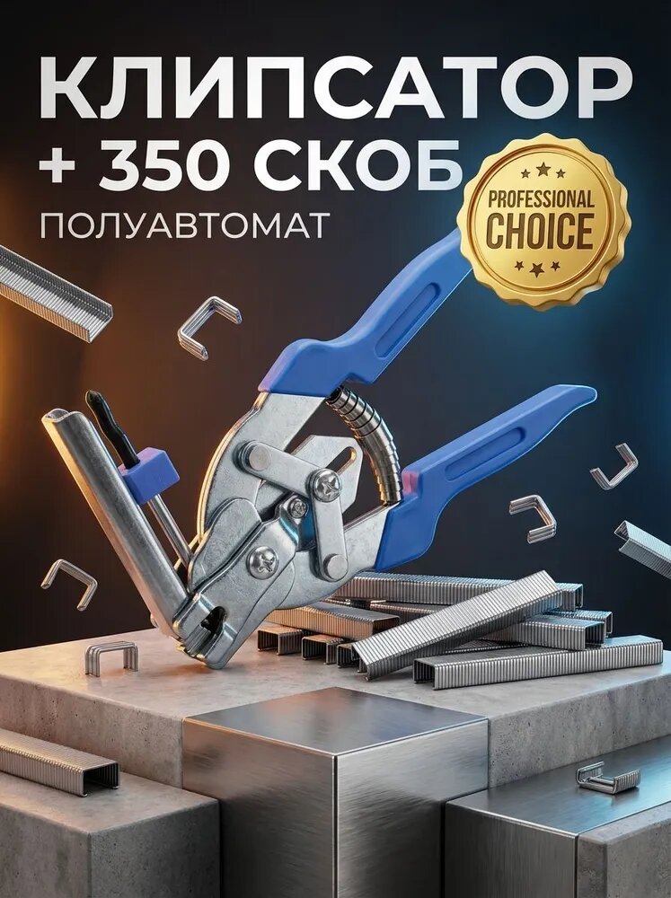 Клипсатор полуавтоматический для клеток, забора, колбасы + скобы 350 шт