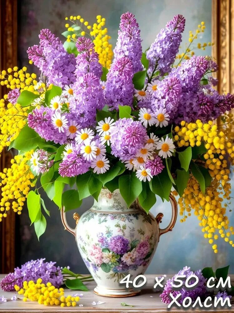 Алмазная мозаика цветы Сирень с мимозой