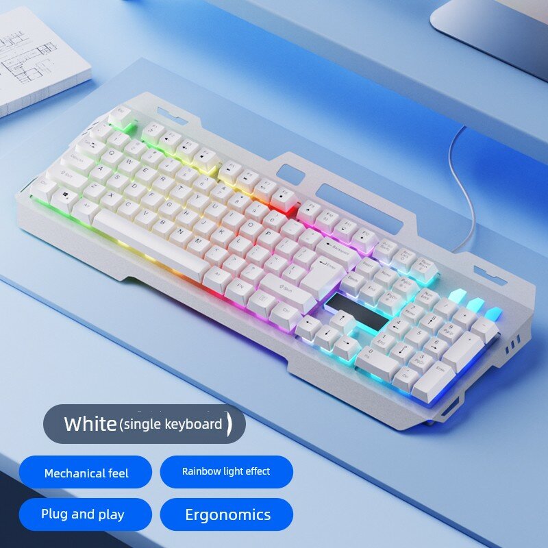 Белая одиночная механическая клавиатура с RGB-подсветкой, анти-гостингом, металлической поверхностью - проводная