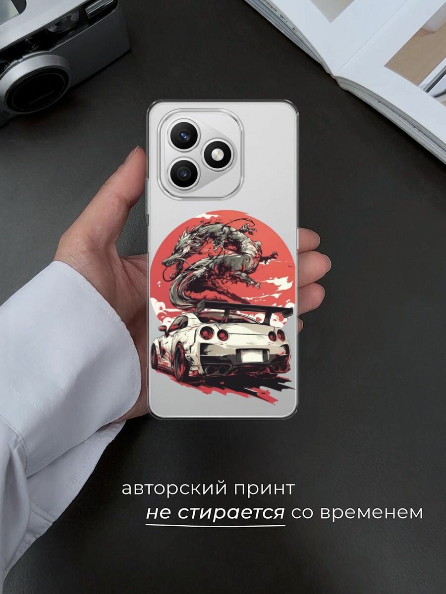 Чехол на Honor X8d / Хонор X8d с принтом Car and dragon, прозрачный — фото 1
