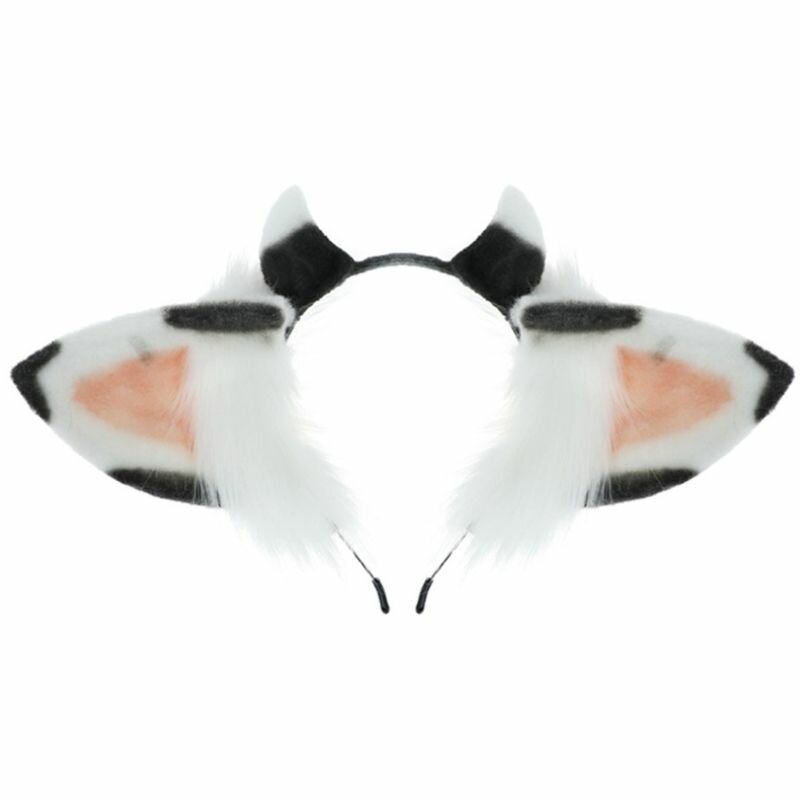 (1шт) Плюшевые аксессуары для волос KC cow ear headband имитация головного убора с ушами животных-черно-белый