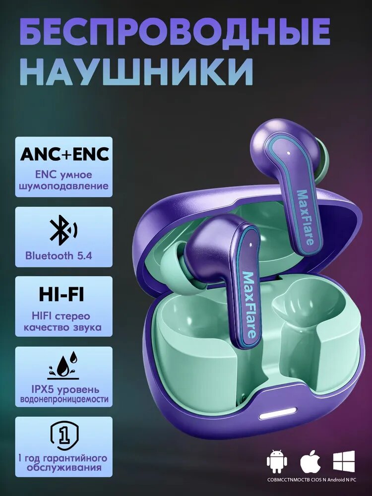 Наушники беспроводные спортивные с 4 микрофоном 60часов автономной работы, LED, IPX7, сенсорное управление, подходит для занятий спортом, работы, бега, подарок