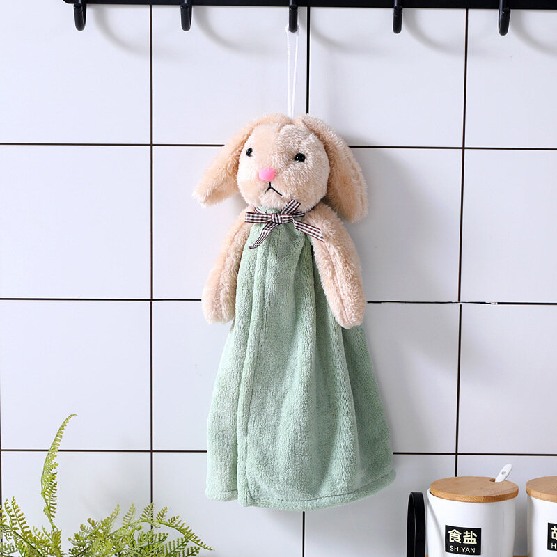 Коралловая флисовая салфетка с кроликом 48x25см 88г светло-зеленый натуральный волокно кухонная ванная