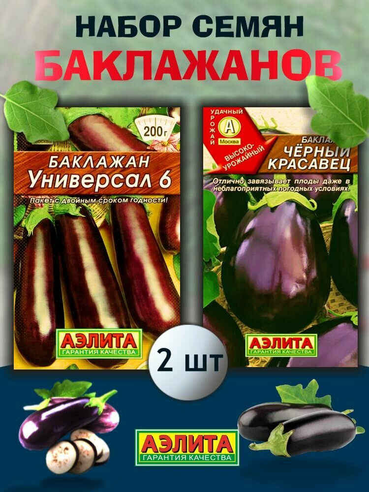 Семена баклажана аэлита , сорт Универсал и Черный красавец, раннеспелые, 2 упаковки