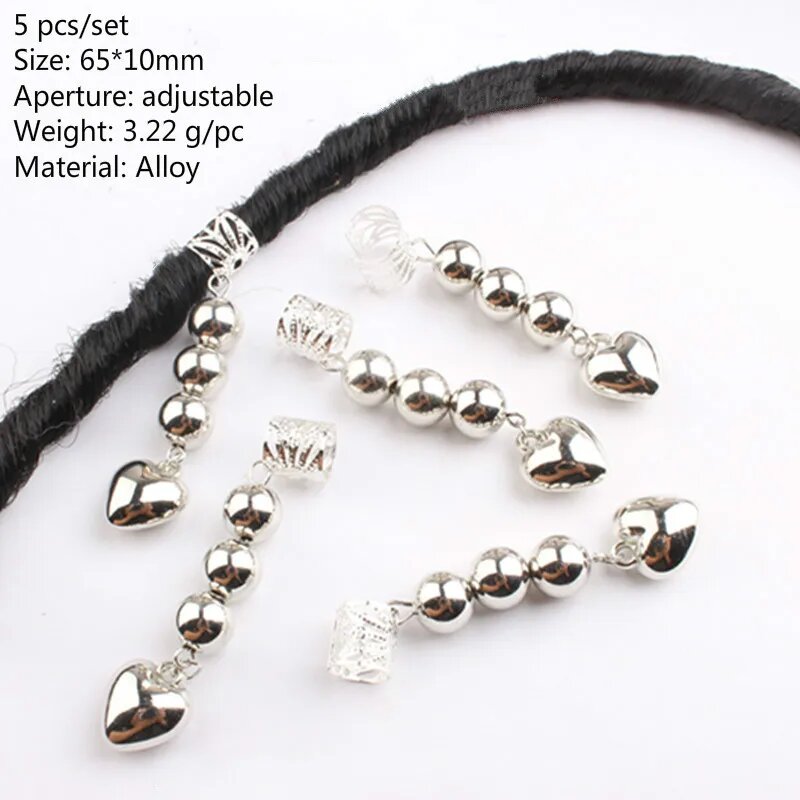 Бусины для дредов, серебряные, 5pcs NO.24